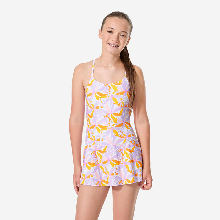 Teen girls’ 1-piece swimsuit with skirt, Lila Jow – Decathlon Oman